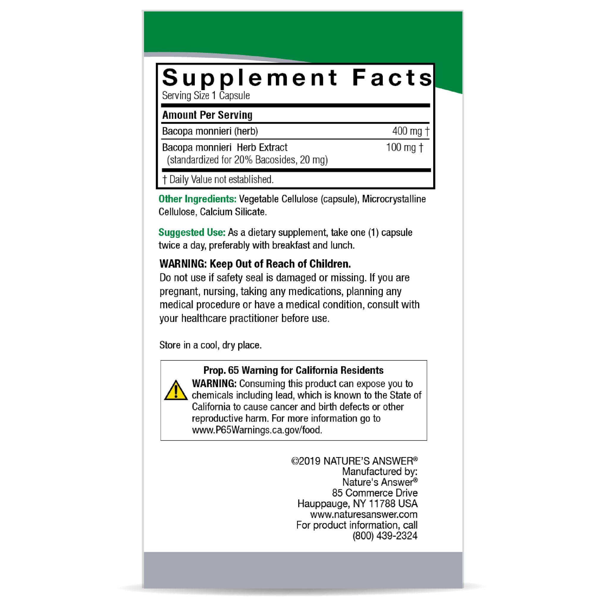 Bacopa Capsules 90 Count | Order Bacopa Monnieri Supplement Online ...